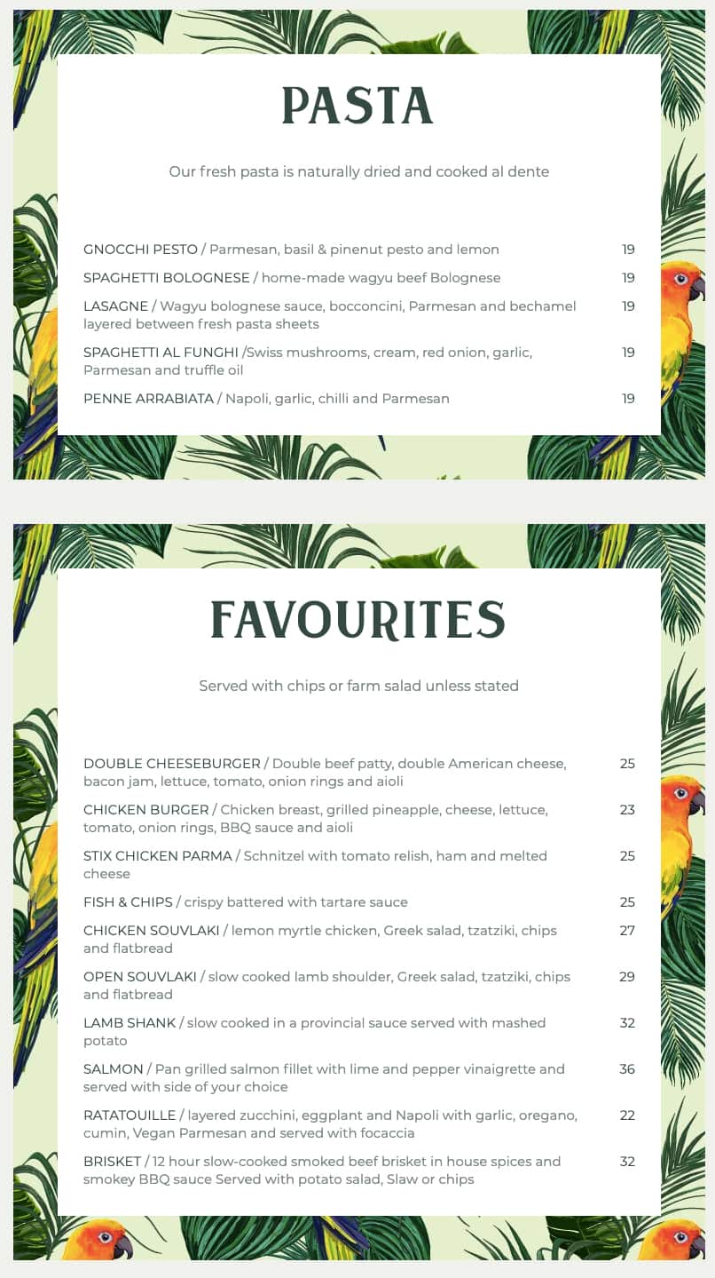 Menu at Stix & Stones restaurant, Lower Plenty