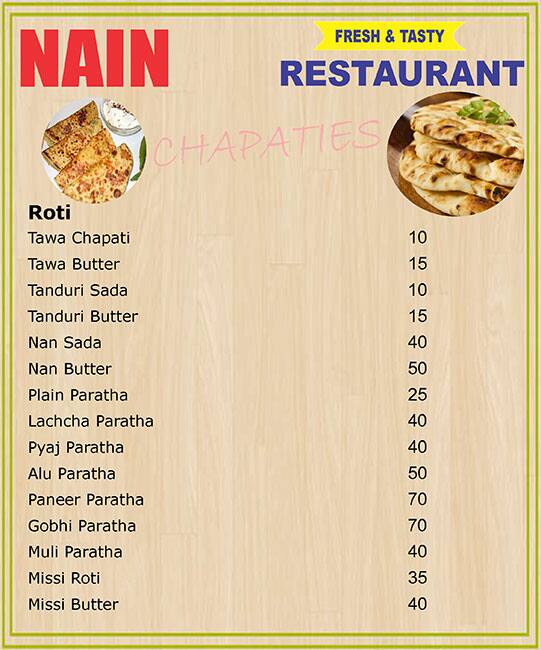 Menu at Nain Restaurant, Jaipur