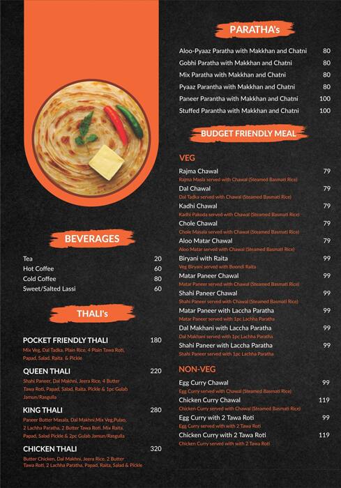 Menu of Vyanjan Chalisa, Sector 43, Gurgaon
