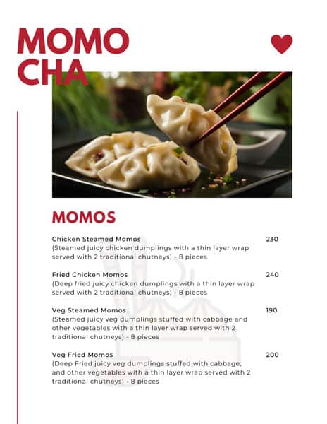 Menu of Momo Cha, Sector 41, Noida