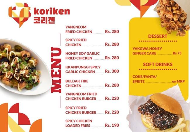 Menu at Koriken, Bengaluru, 98/4