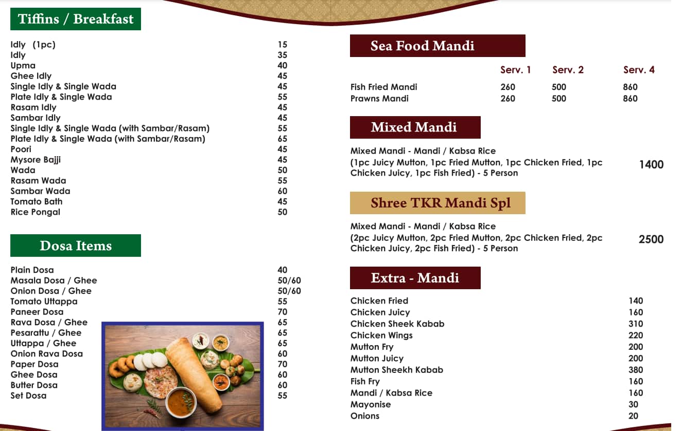 Menu of Shree TKR Biryani House, Patancheru, Hyderabad