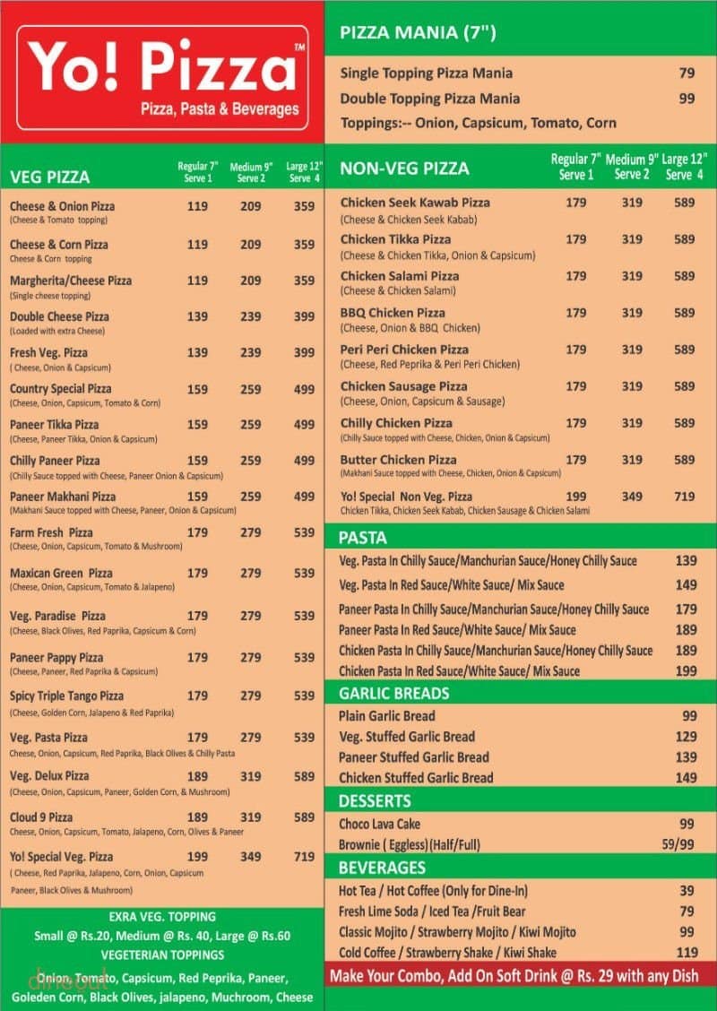 Menu of Yo Pizza, Ghansoli, Navi Mumbai