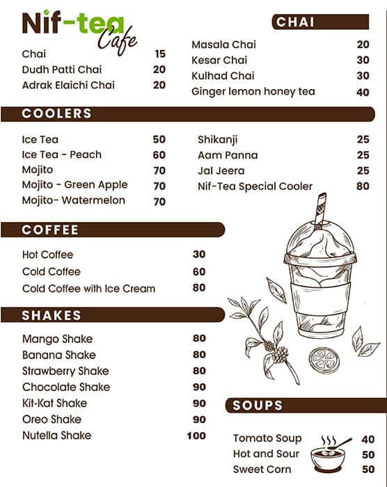 Menu of Nif-Tea Cafe, Karampura, New Delhi