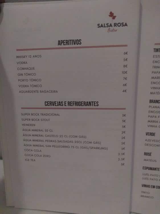 Menu em Salsa Rosa Bistro restaurante, Lisboa, Av. Visconde de Valmor