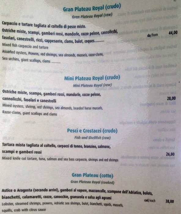 Menu at A' Riccione restaurant, Milan