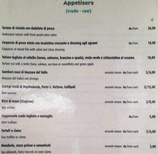 Menu da A' Riccione Bistrot ristorante, Milano