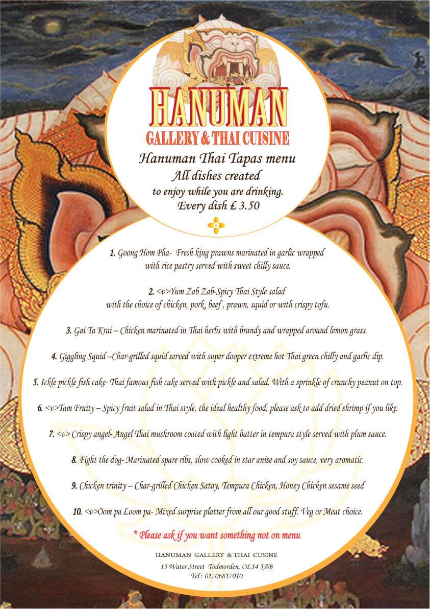 Menu at Hanuman restaurant, Todmorden