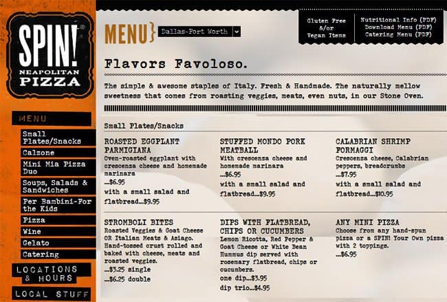 Spin Neapolitan Pizza Menu, Menu for Spin Neapolitan Pizza, North ...