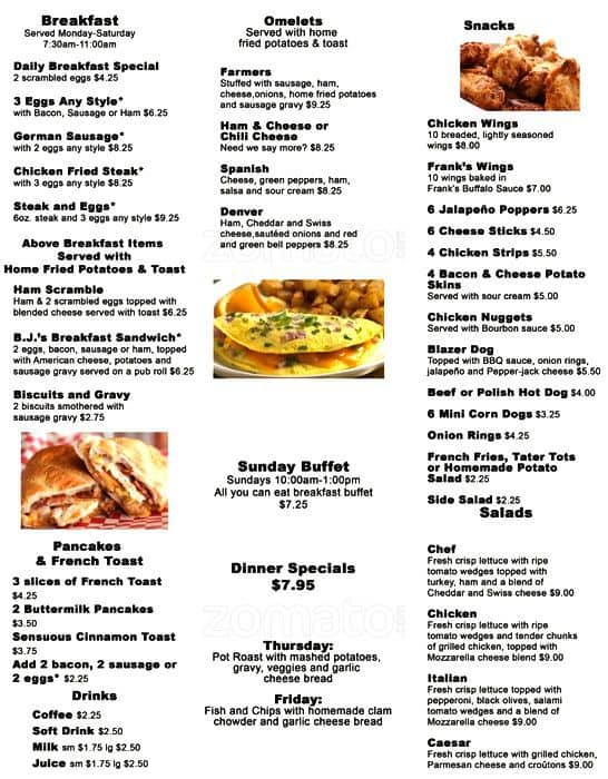 Menu at B.J. Finkels restaurant, Gresham