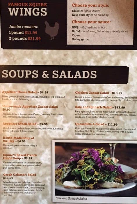 Menu at Squires pub & bar, Burlington