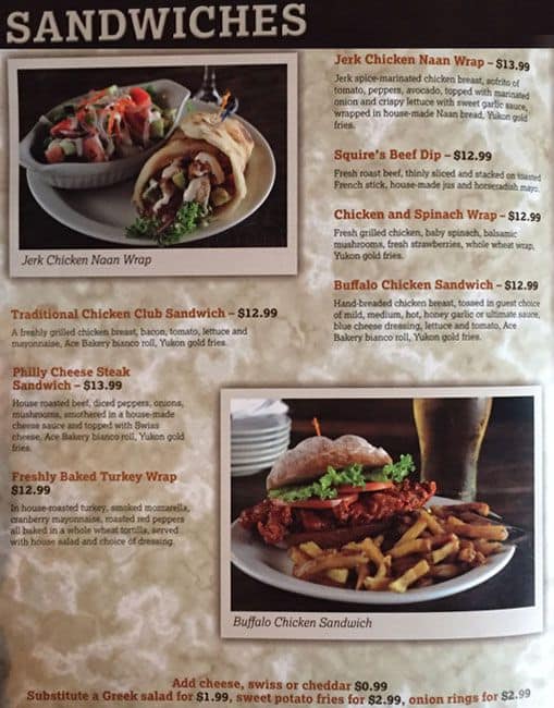 Menu at Squires pub & bar, Burlington