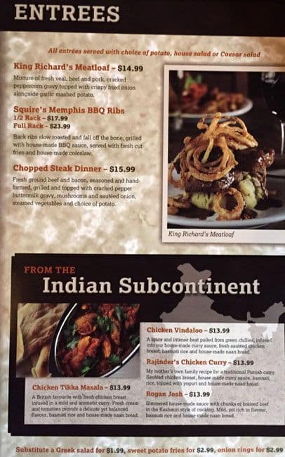 Menu at Squires pub & bar, Burlington