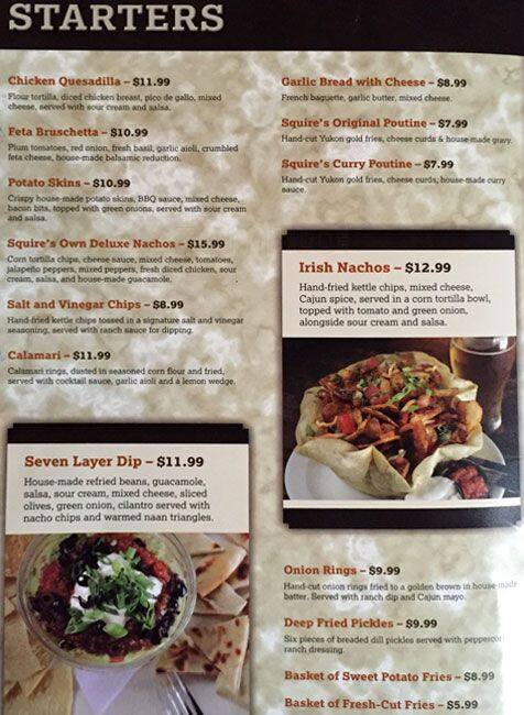 Menu at Squires pub & bar, Burlington