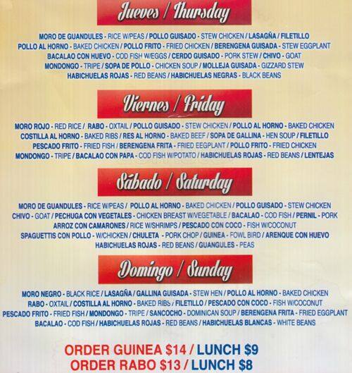 Menu at El Nuevo Taino pub & bar, New York City