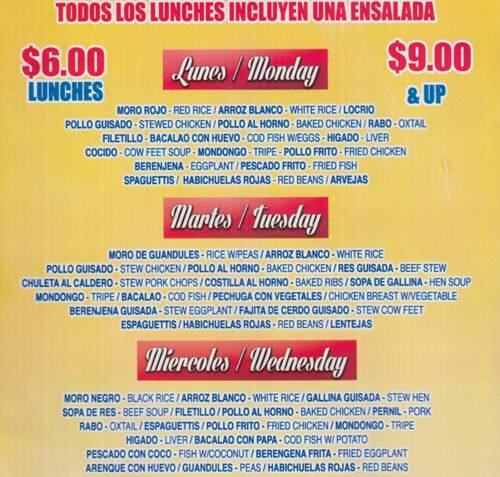 Menu at El Nuevo Taino pub & bar, New York City