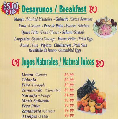 Menu at El Nuevo Taino pub & bar, New York City