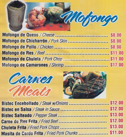 Menu at El Nuevo Taino pub & bar, New York City