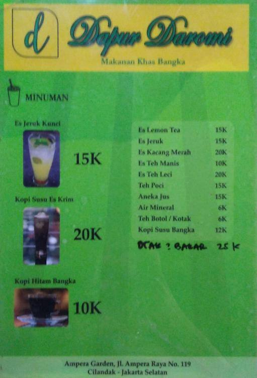Menu at Ampera Garden Food Festival restaurant, Jakarta