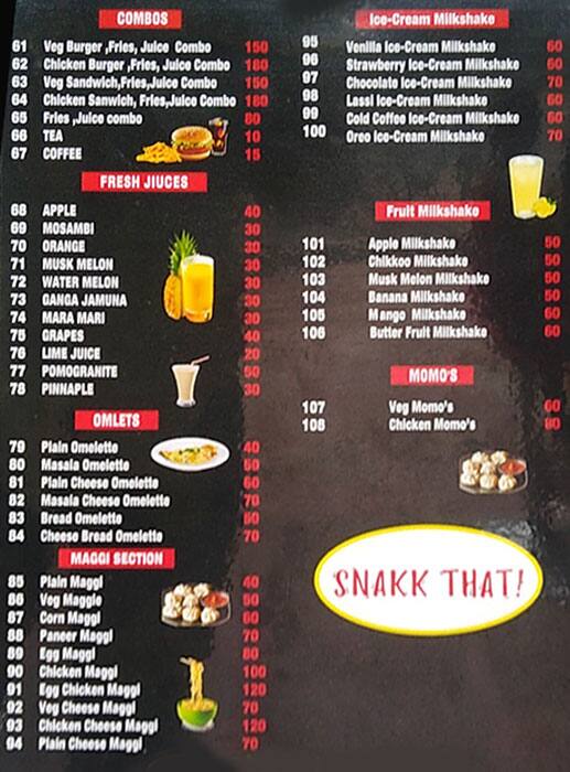 Menu of Snakk That, HSR, Bangalore