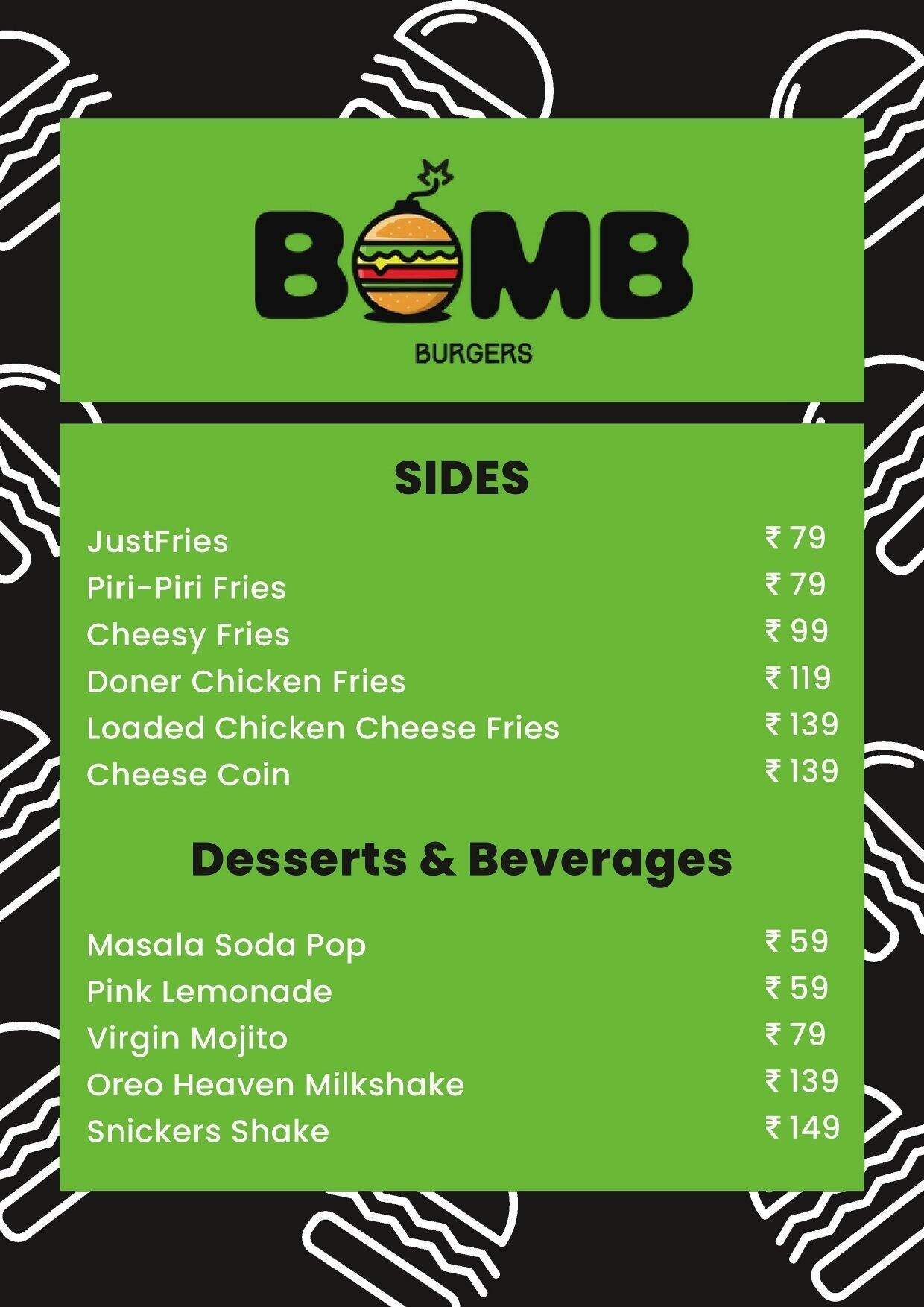Menu of Bomb Burger, Lower Parel, Mumbai