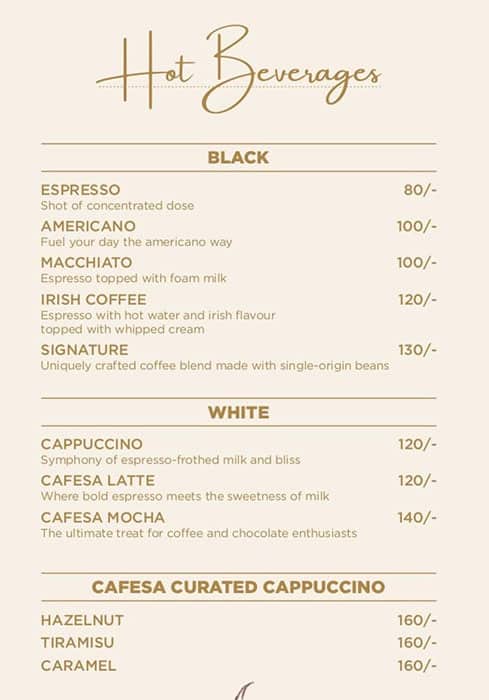 Menu of Cafesa Coffee House, Shyam Nagar, Jaipur