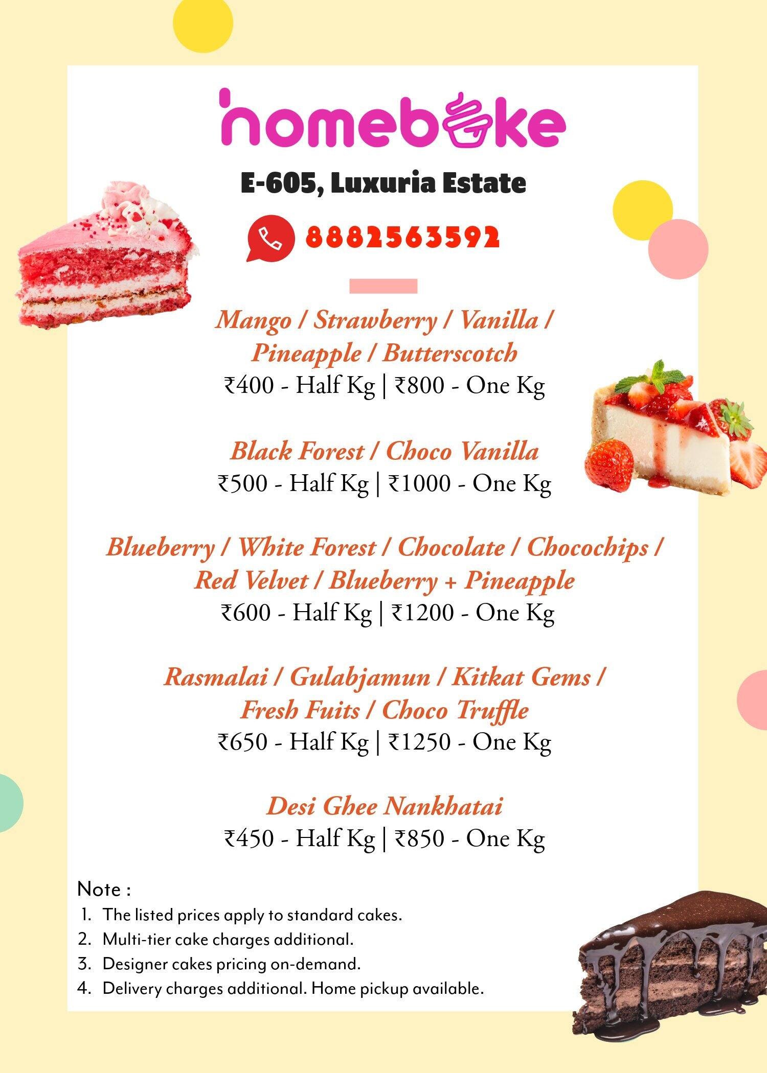 Menu of Home Bake, Kavi Nagar, Ghaziabad