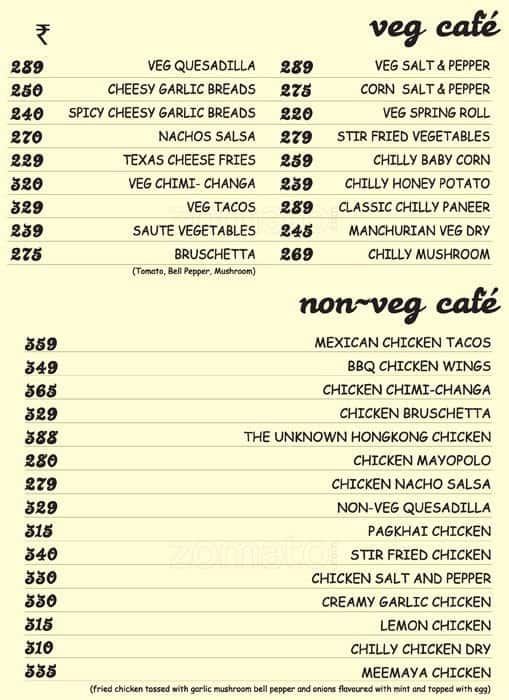 Menu at The Unknown Cafe, Faridabad, Second Floor