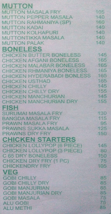 Menu at Rahmaniya Restaurent, Mumbai, No 7 Raghunath