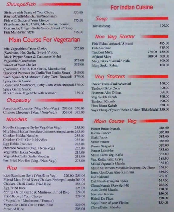 Menu at China Fort Restaurant, New Delhi, Community Centre