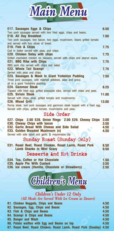 Menu at King William pub & bar, West Drayton, 392 Sipson Rd