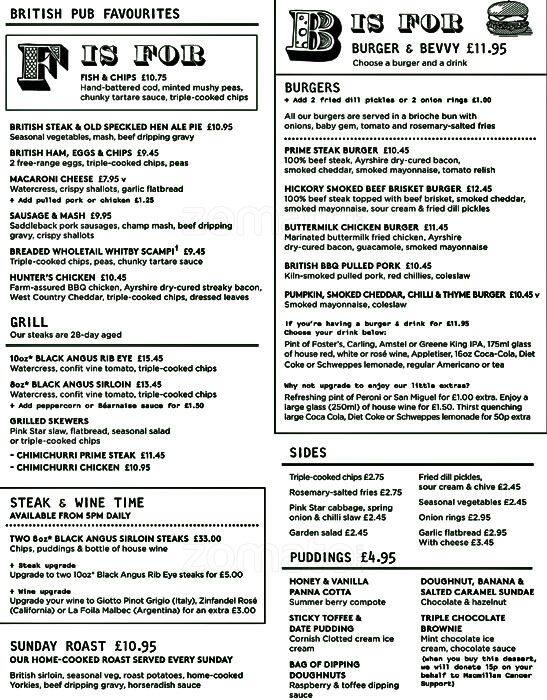 Menu at The Eel Brook pub & bar, London