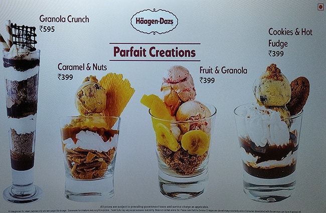 Haagen Dazs Menu