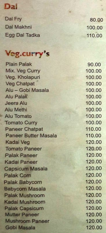 Menu at Lal Bawarchi, Secunderabad, Venkatapuram Road