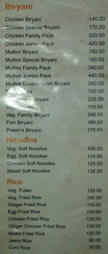Menu at Lal Bawarchi, Secunderabad, Venkatapuram Road