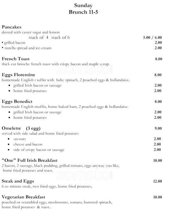 Menu at One Cafe, Dublin