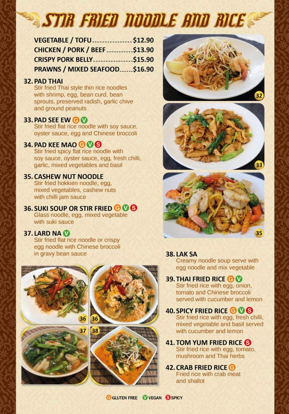 Menu at Siam House restaurant, Haymarket