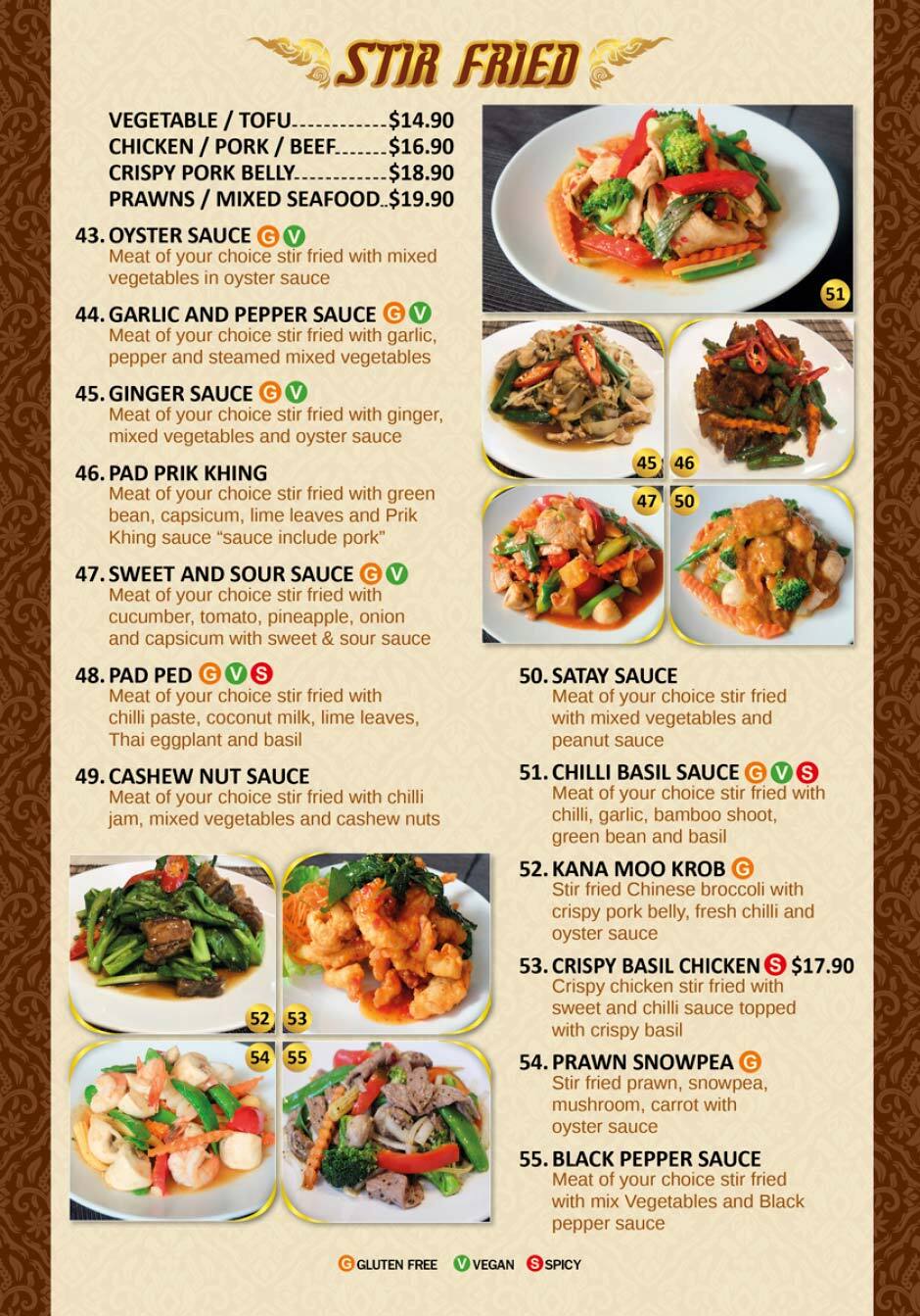 Menu at Siam House restaurant, Haymarket