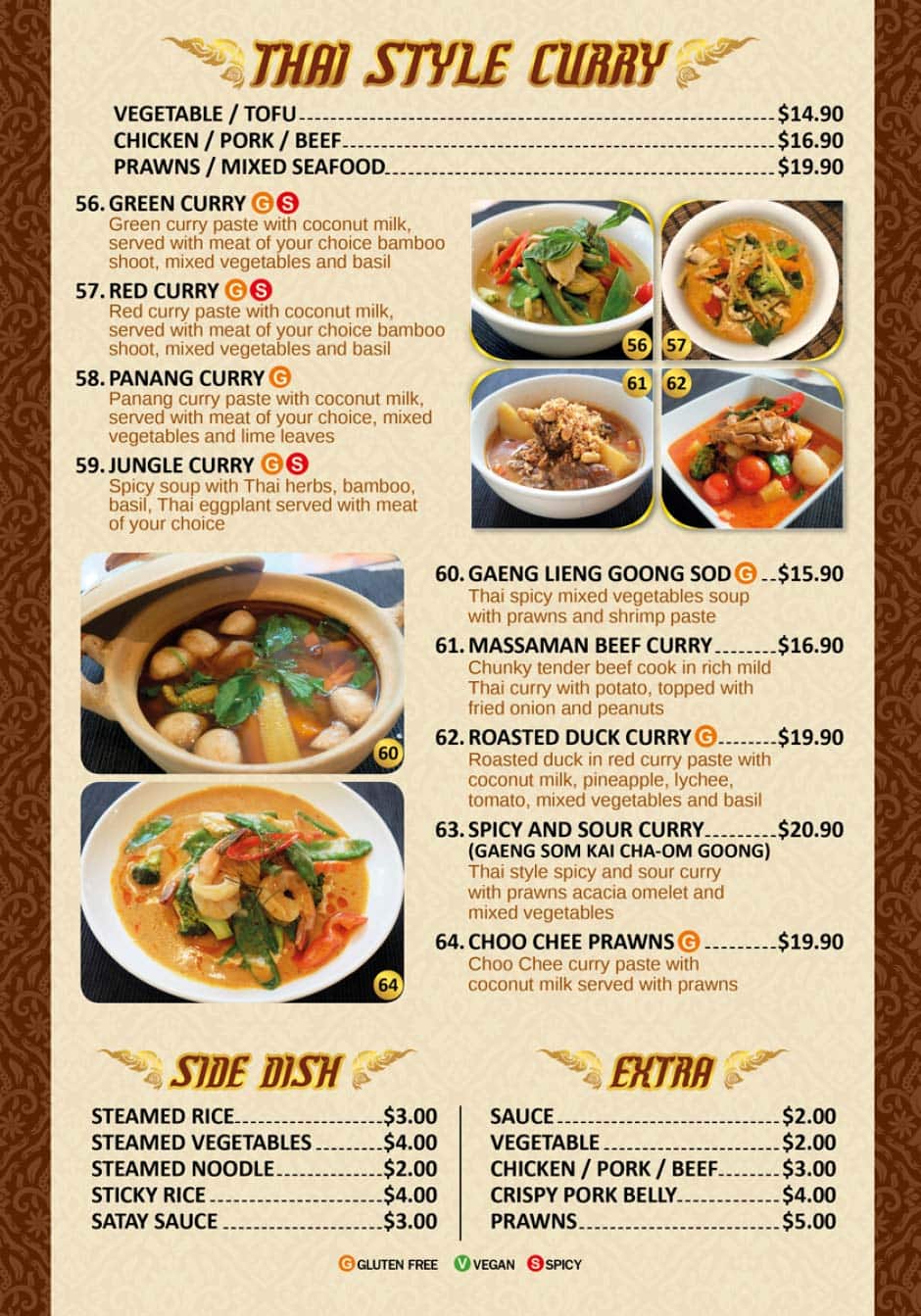 Menu at Siam House restaurant, Haymarket