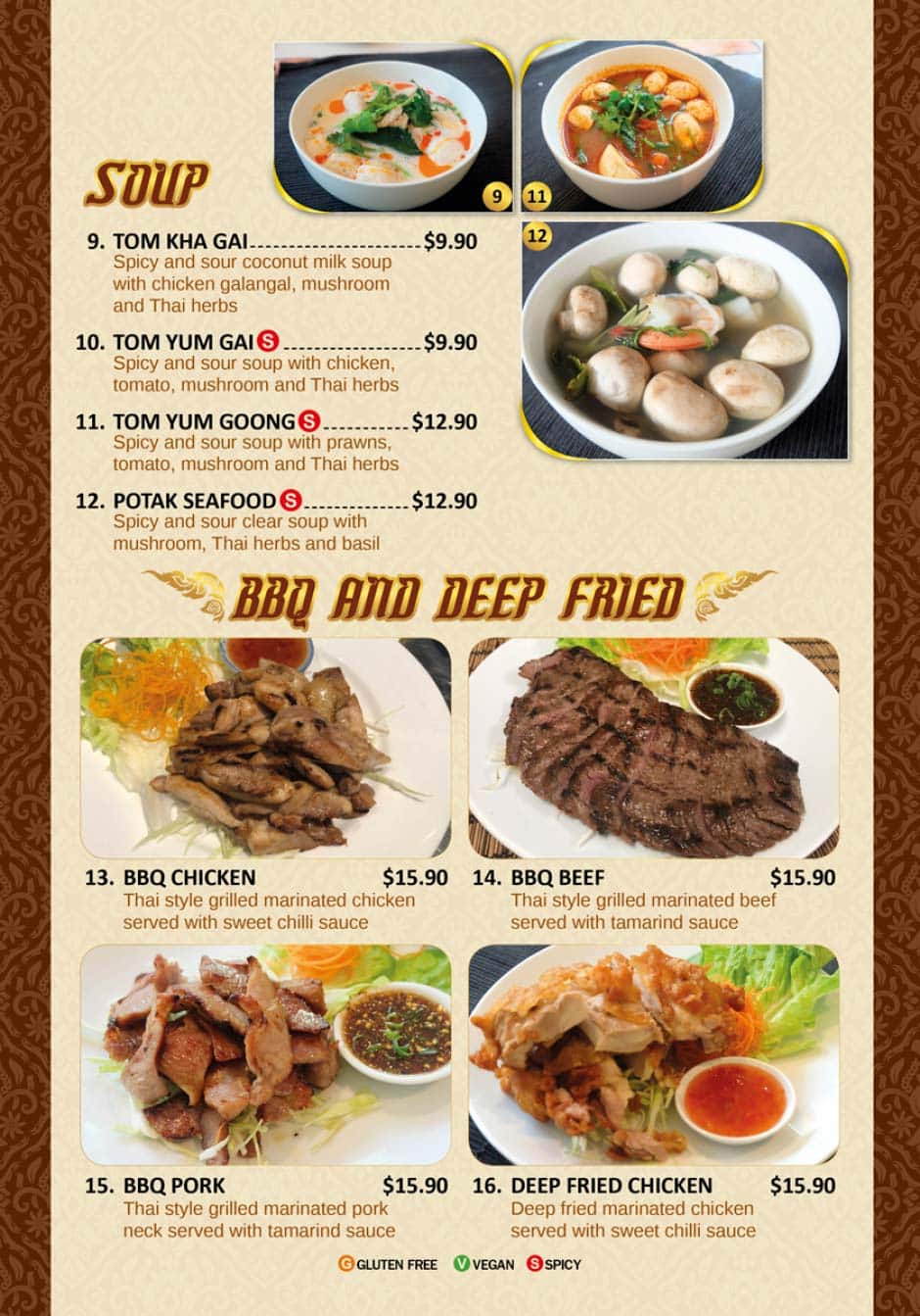 Menu at Siam House restaurant, Haymarket