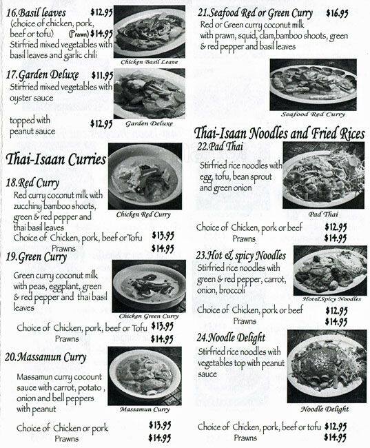 Menu at Thai-Isaan Cuisine and Café, Delta