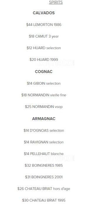 Menu at Trou Normand pub & bar, San Francisco