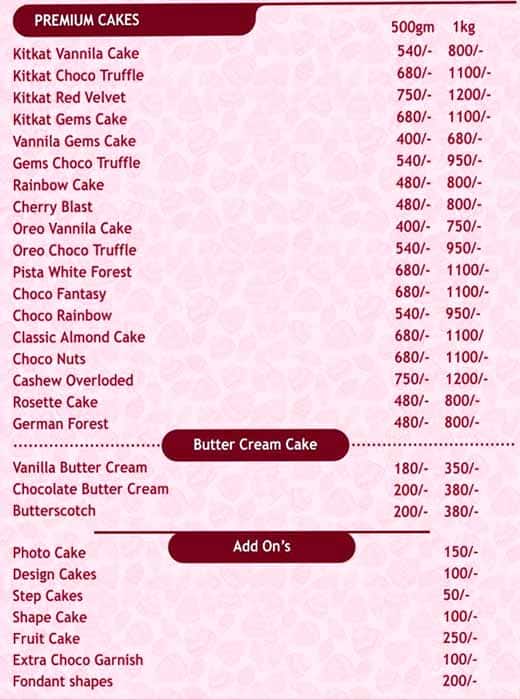Menu at City Bakery & Confectionery, Chennai