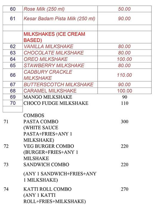 Menu at CAVALLO, Chennai