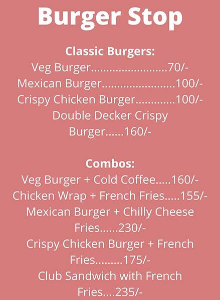 Menu of Burger Stop, Old Goa, Goa