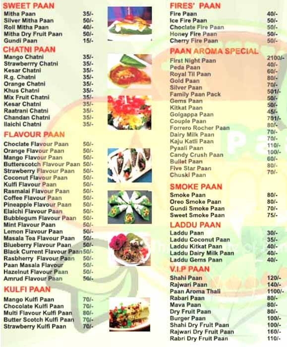 Menu of Pan Aroma, Bhosari, Pune