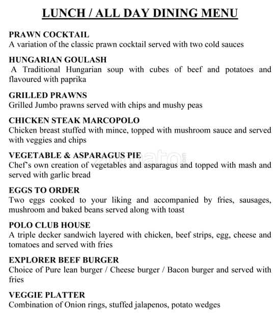 Menu at The Explorer, Dubai