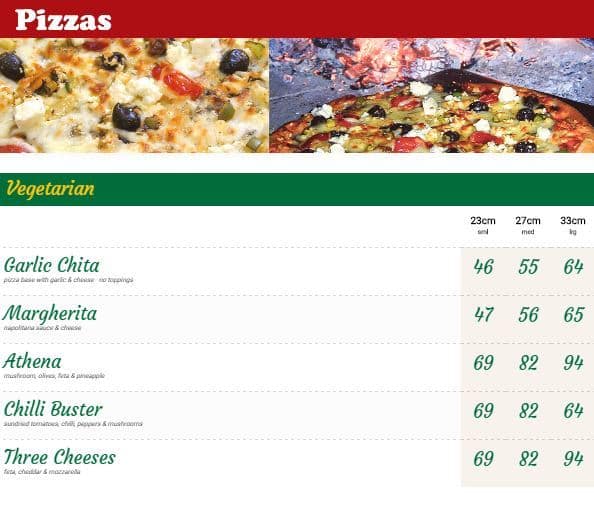 Menu at Mehanos Pizza pizzeria, Cape Town, Ottery Road