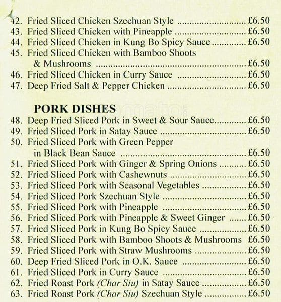 Menu at China City restaurant, Manchester, 56 Faulkner St