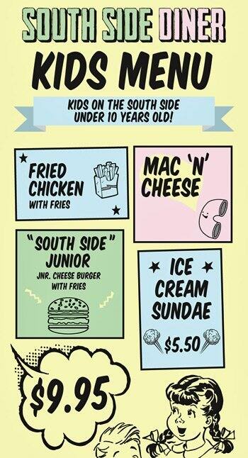 Menu at South Side Diner restaurant, South Brisbane